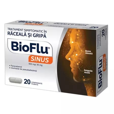 Bioflu Sinus 500mg/30mg, 20 comprimate filmate, Biofarm – Ximena Pharm